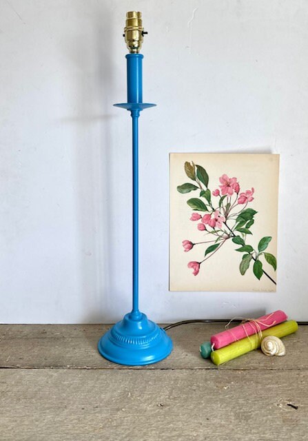 Vintage Tall Blue Table Lamp Base, Bedside Lamp, Bright Decor, Colourf ...